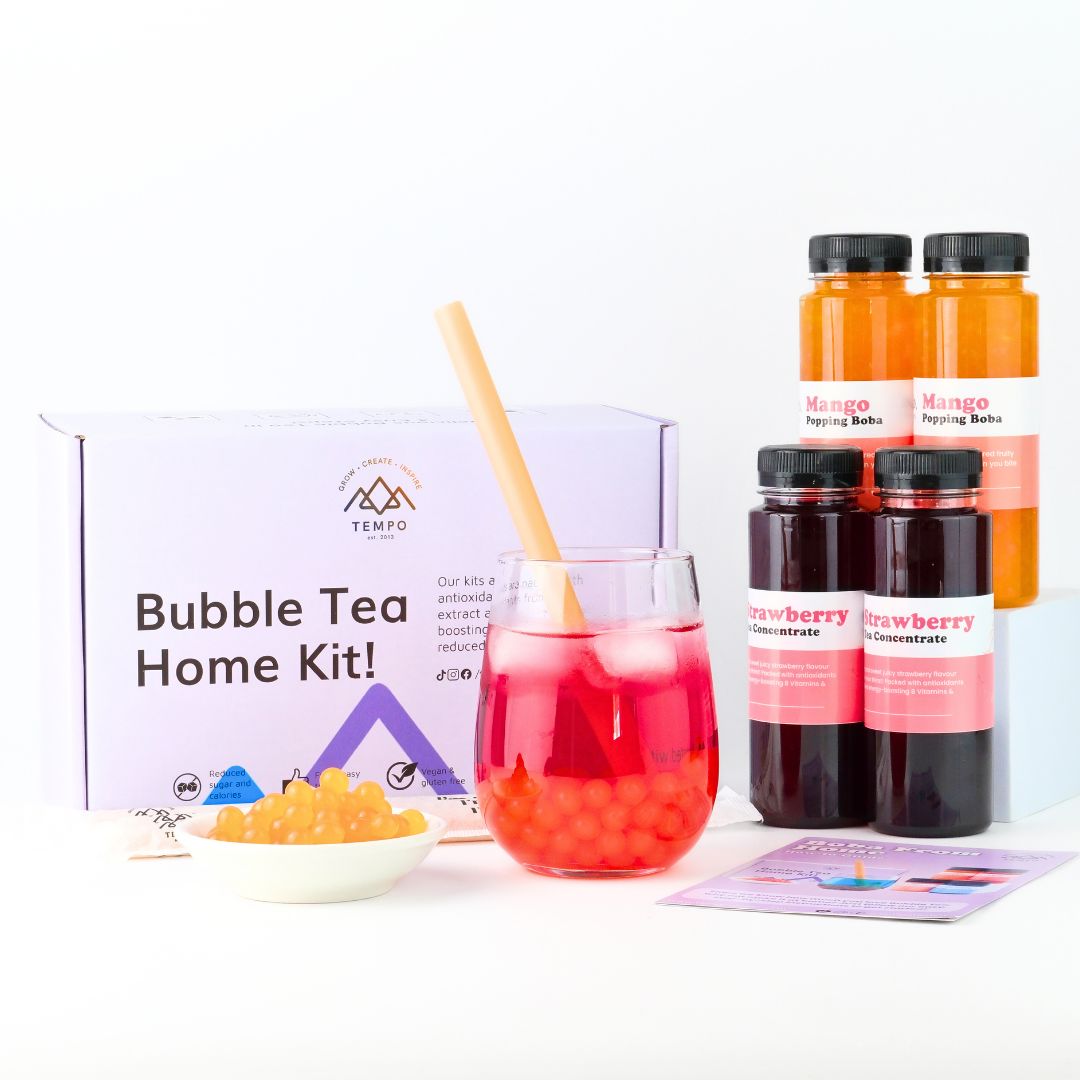 Strawberry Fruit Bubble Tea Kit with Popping Boba + Vitamins B & C – Tempo Tea Bar