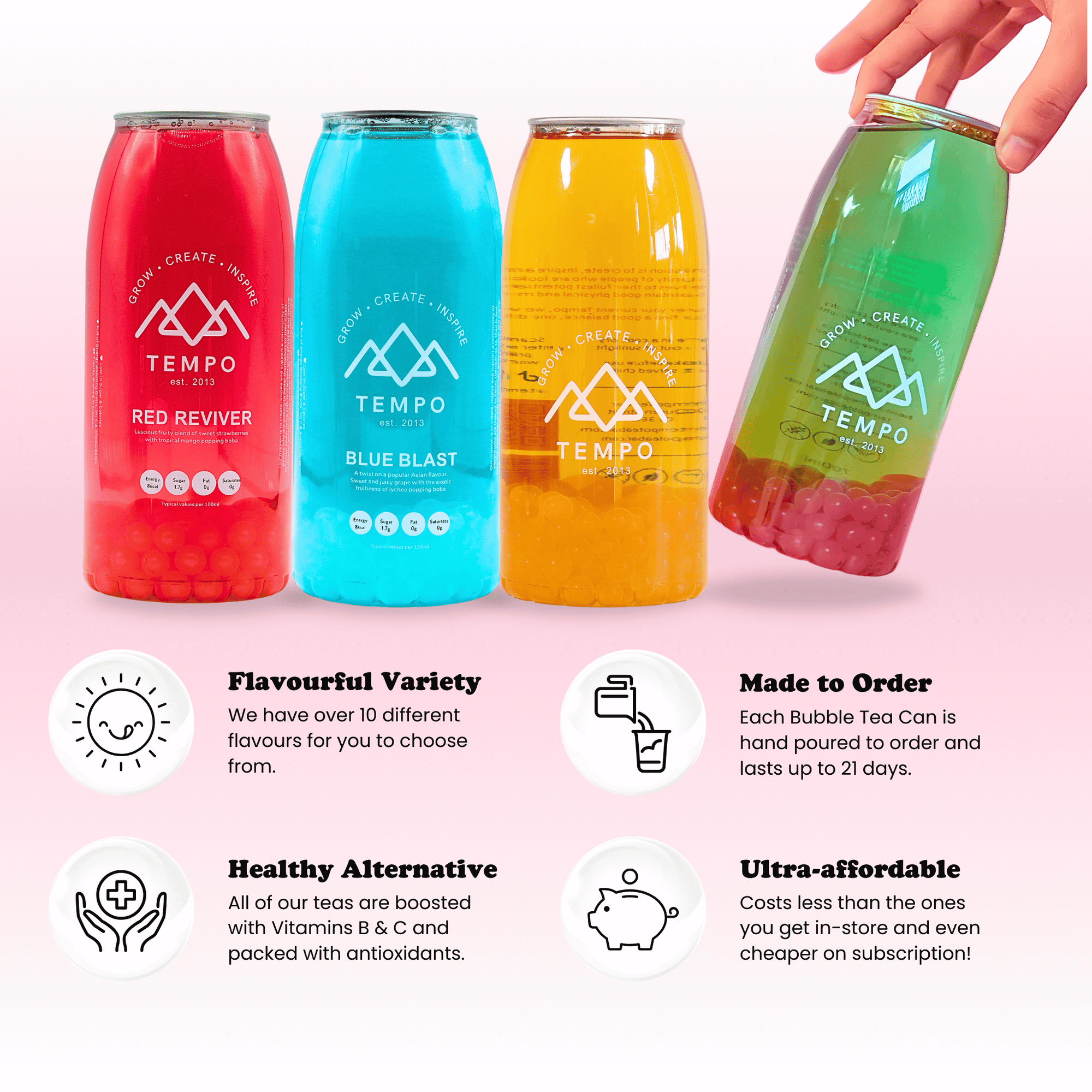 Ready Made Bubble Tea Cans and Fruit Bubble Tea Kits | Tempo Tea Bar
