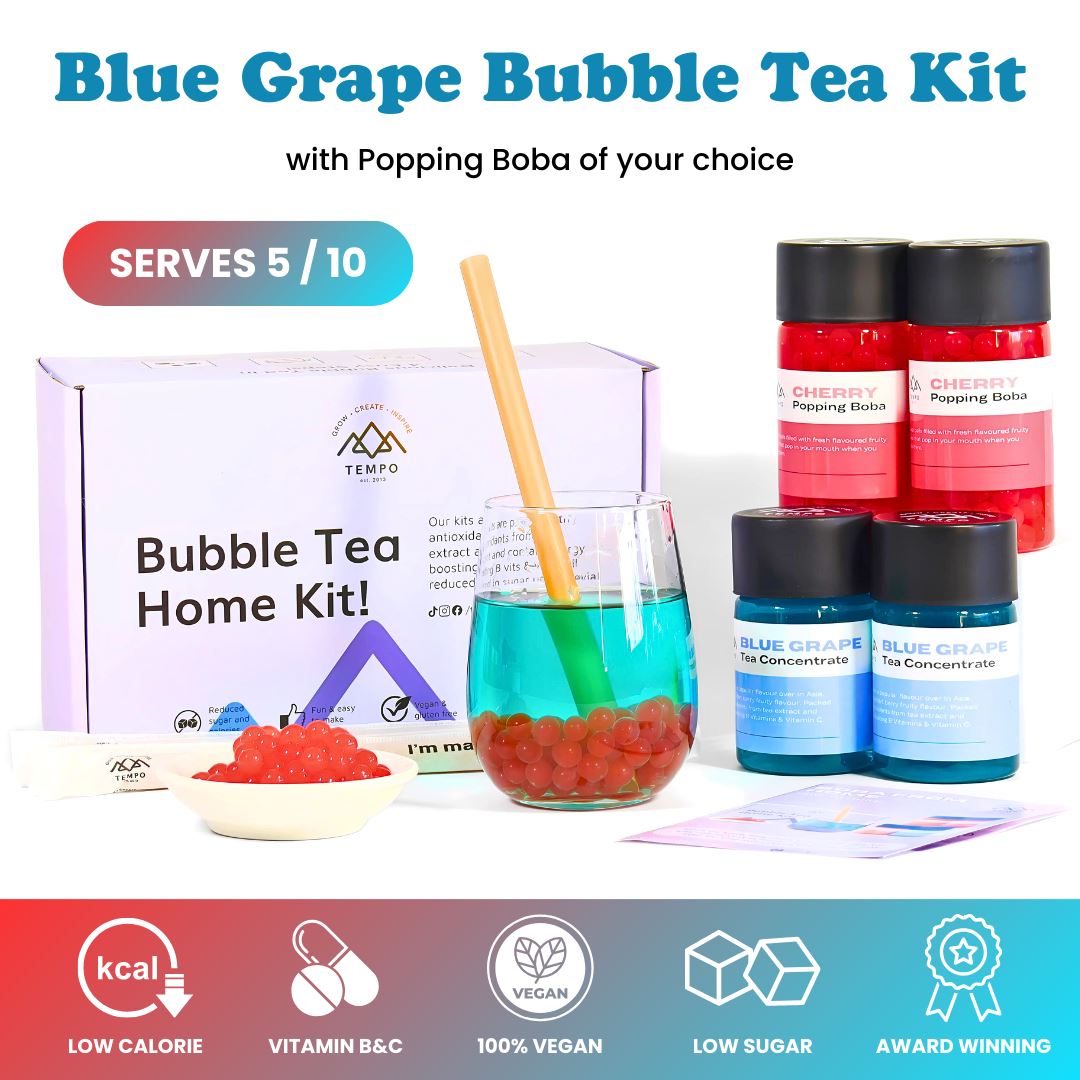 Blue Grape Fruit Bubble Tea Kit with Popping Boba + Vitamins B & C ...