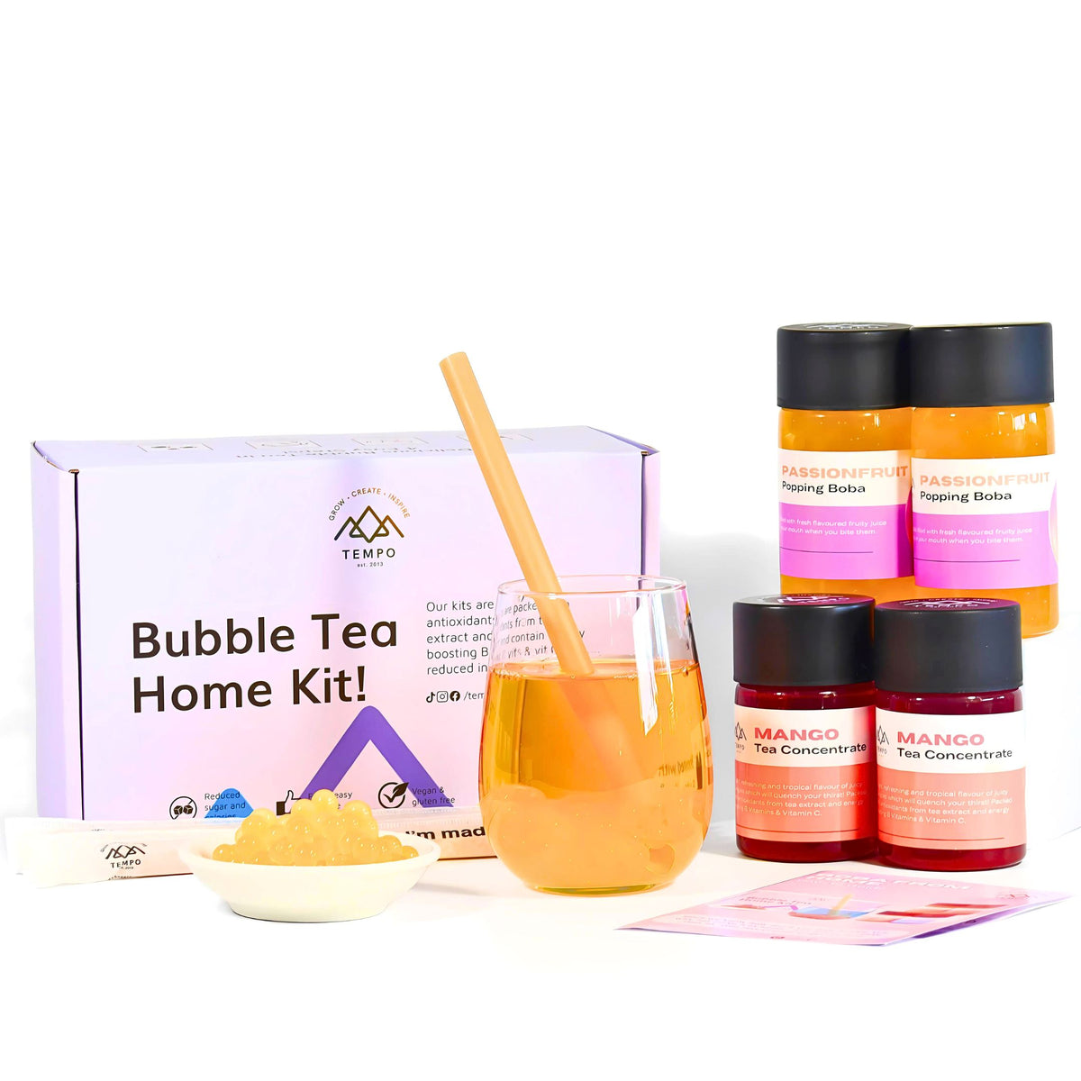 Mango Fruit Bubble Tea Kit with Popping Boba + Vitamins B & C – Tempo ...