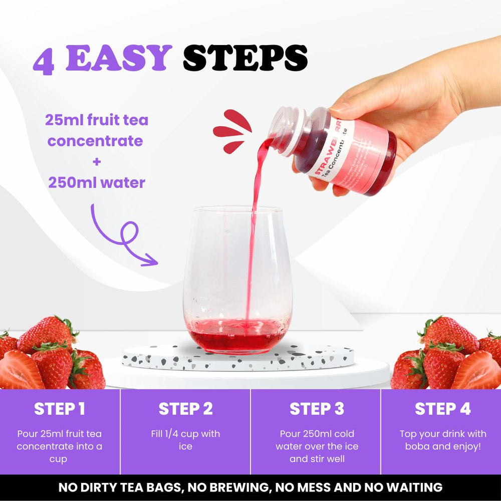 Strawberry Fruit Bubble Tea Kit with Popping Boba + Vitamins B & C ...