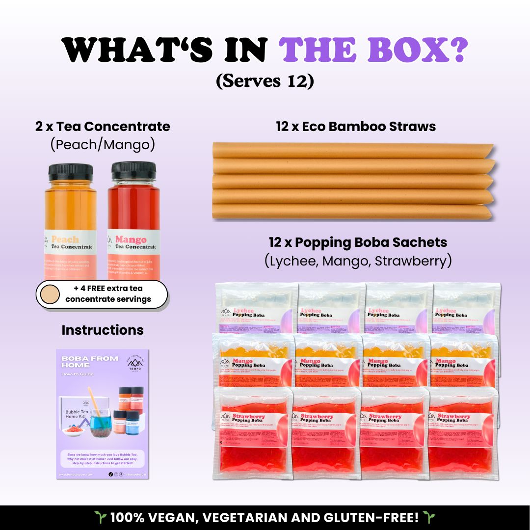 Peach & Mango Fruit Bubble Tea Kit with Popping Boba | Serves 12 ...