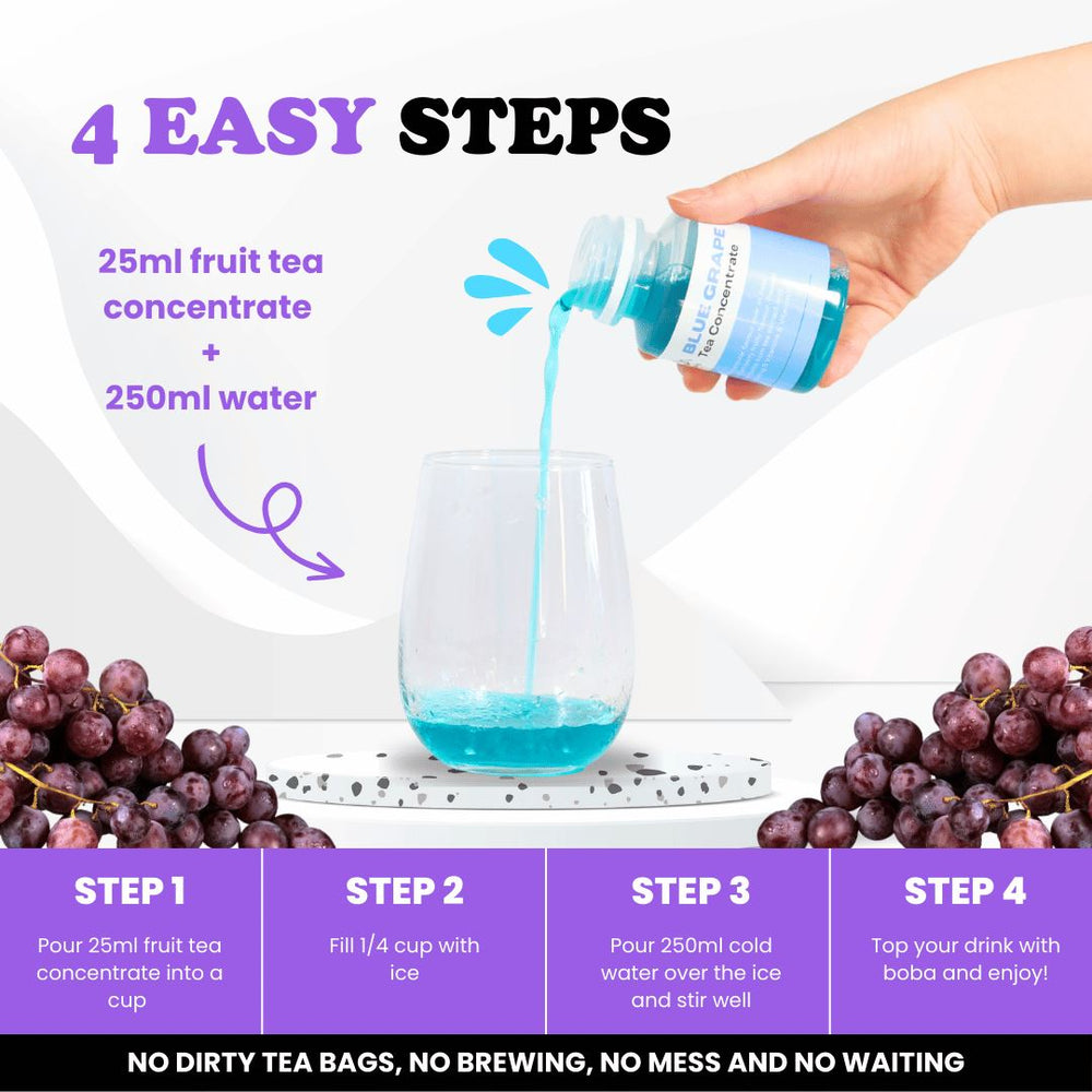 Strawberry & Blue Grape Bubble Tea Kit with Popping Boba | Serves 10 ...