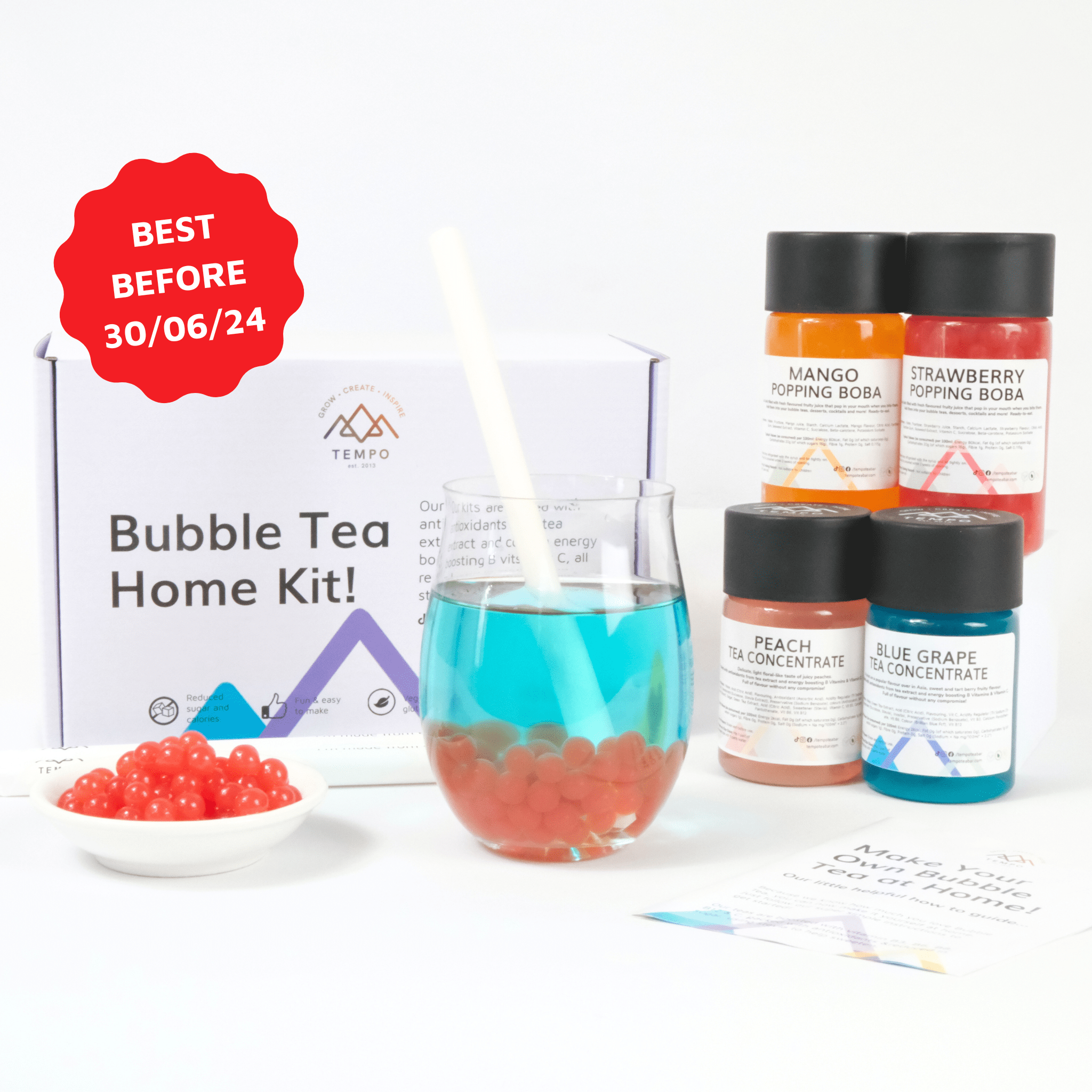 Blue Grape & Peach Fruit Bubble Tea Kit with Popping Boba | Serves 6 ...